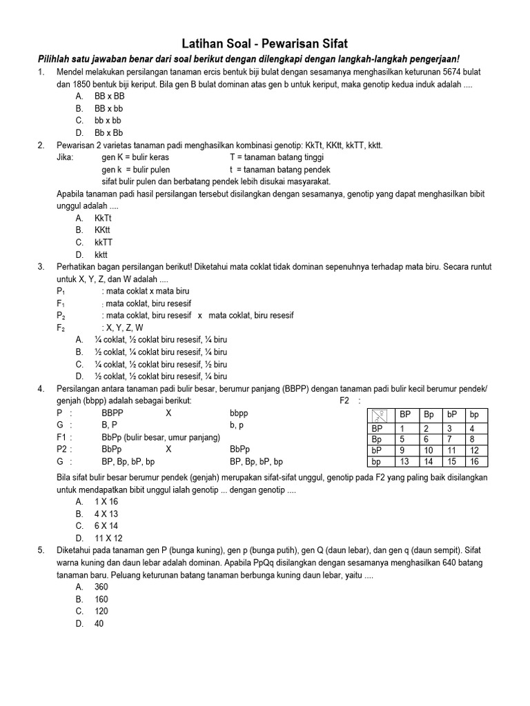Latihan Soal Pewarisan Sifat 2023 | PDF