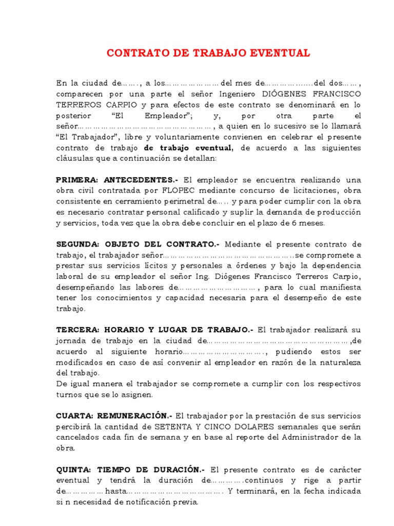 Contrato de Trabajo Eventual | PDF | Derecho laboral | Gobierno