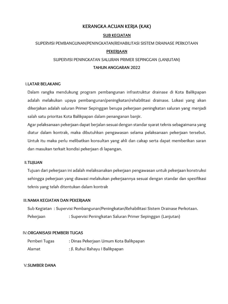 KAK Revisi SPV Primer Sepinggan.. | PDF