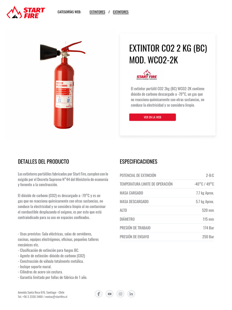 Extintor Co2 2 KG BC Mod Wco2 2k | PDF | Dióxido de carbono | Sustancias químicas