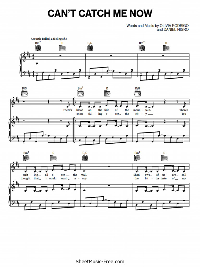 Cant Catch Me Now Sheet Music Olivia Rodrigo Sheetmusic Pdf 