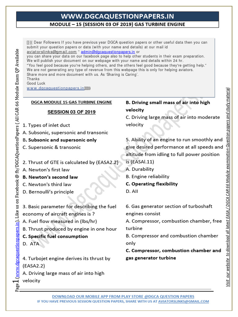 Dgca Module 15 Session 03 of 2019 | PDF | Gas Turbine | Engines