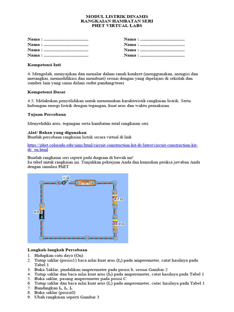 Modul RANGKAIAN HAMBATAN SERI Phet | PDF