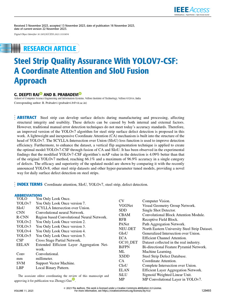 Steel Strip Quality Assurance With Yolov7 Csf A Coordinate Attention And Siou Fusion Approach