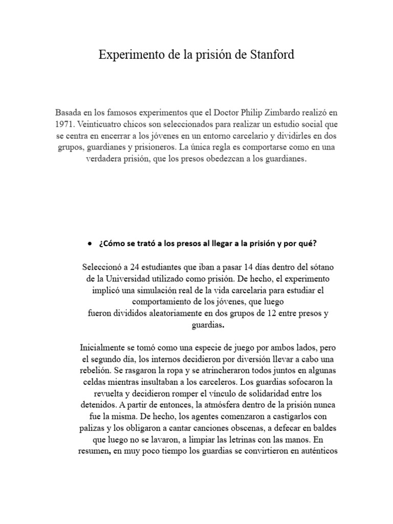 Experimento de la prisión de Stanford | PDF | Prisión | Comportamiento