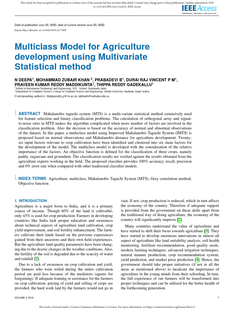 IEEE Access | PDF | Agriculture | Statistical Classification