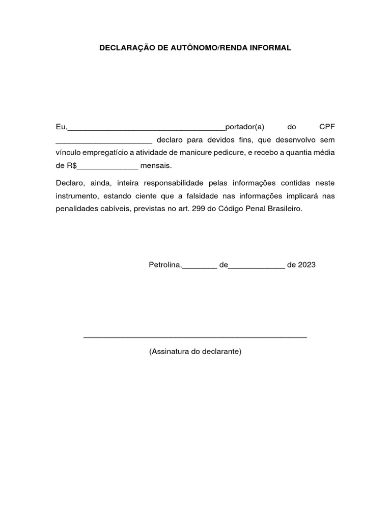 Declaração de Autônomo | PDF