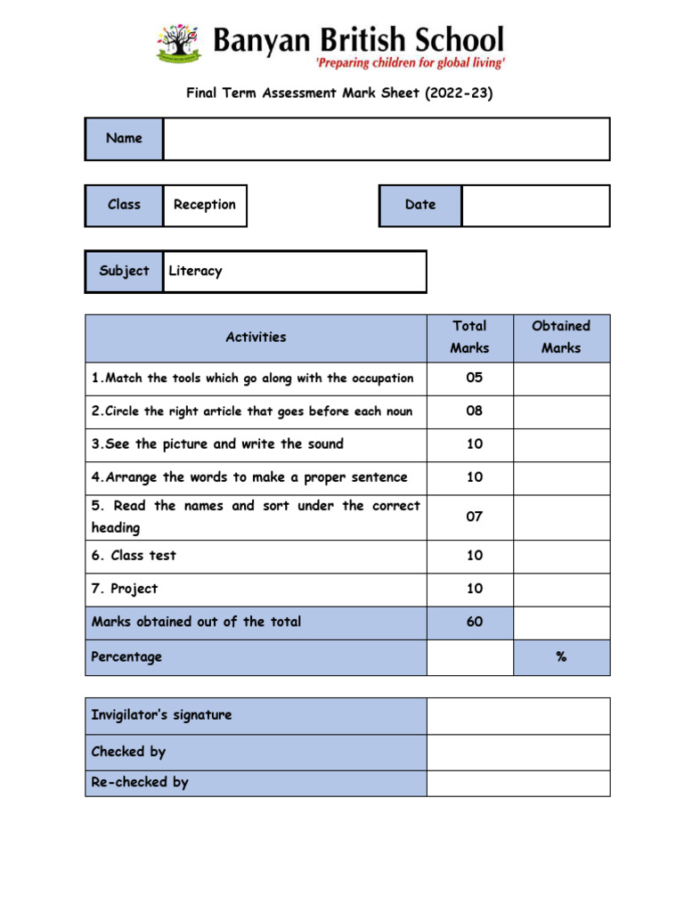 Reception Final Term Assessment Paper (Literacy) | PDF | Cognitive ...
