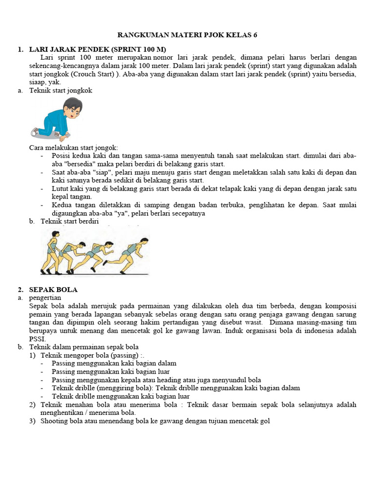 Rangkuman Materi Pjok Kelas 6 | PDF