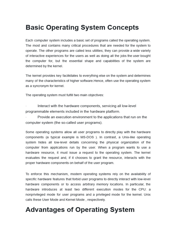 Basic Operating System Concept And Its Services Pdf Operating System Kernel Operating System