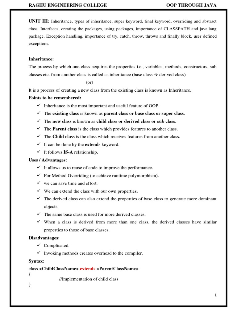 Unit-3 Full Lesson | PDF | Inheritance (Object Oriented Programming) | Method (Computer Programming)