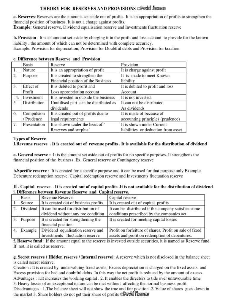 Reserves vs Provisions Explained | PDF | Financial Capital | Dividend