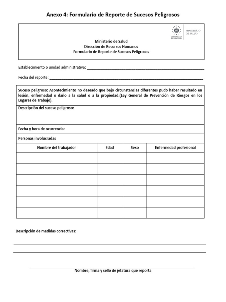 Formulario de Reporte de Sucesos Peligrosos Anexo4 v2 | PDF