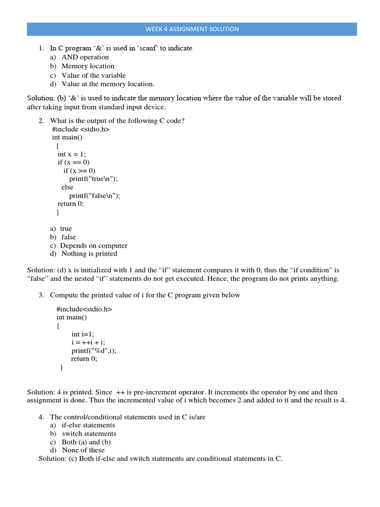 Quiz On C 3 | PDF | Control Flow | Computer Programming