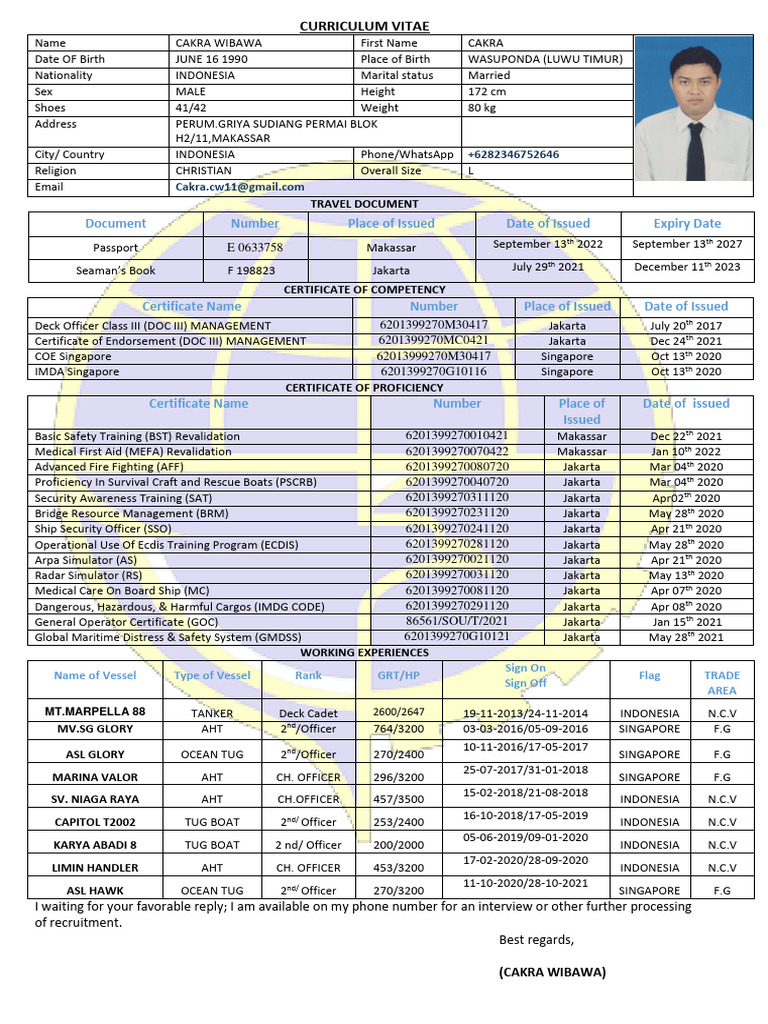 CV - Cakra Wibawa | PDF | Shipping | Water Transport