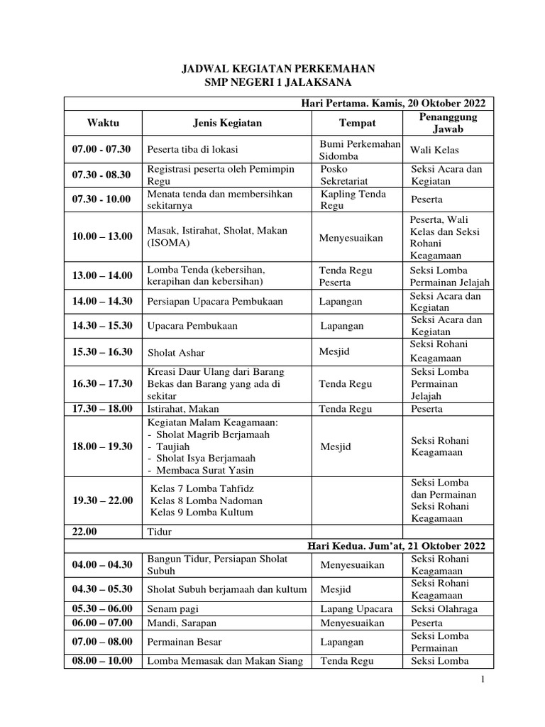 Jadwal Kegiatan Perkemahan | PDF