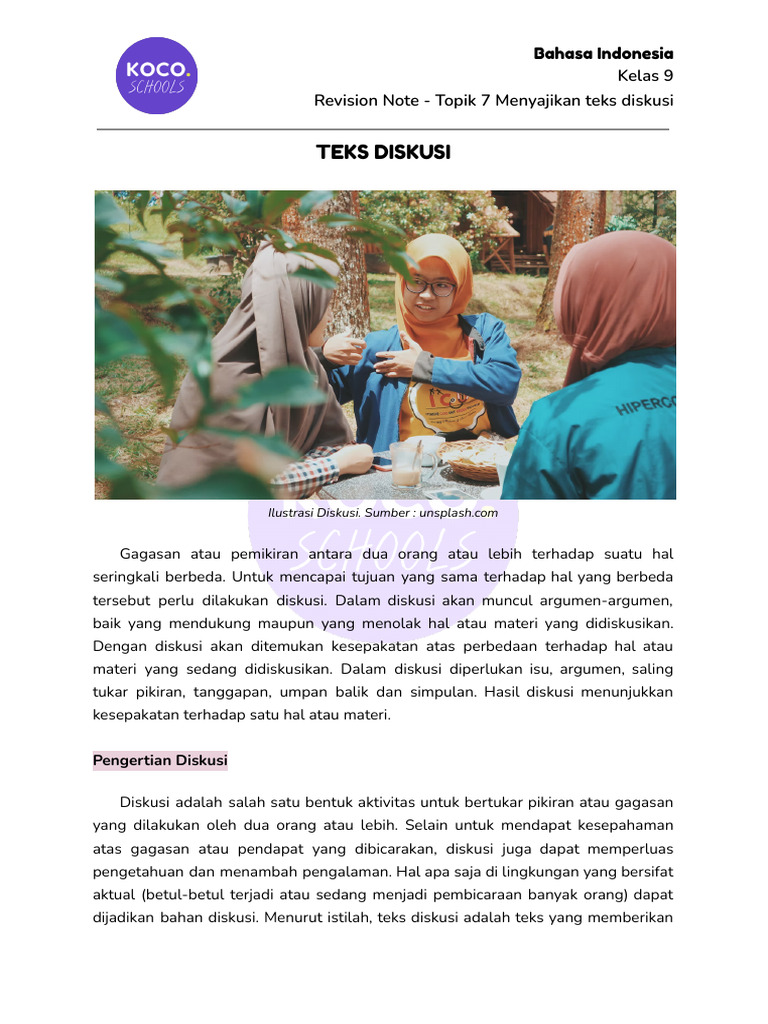 Revision Note - Bahasa Indonesia Kelas 9 - Menyajikan Teks Diskusi | PDF