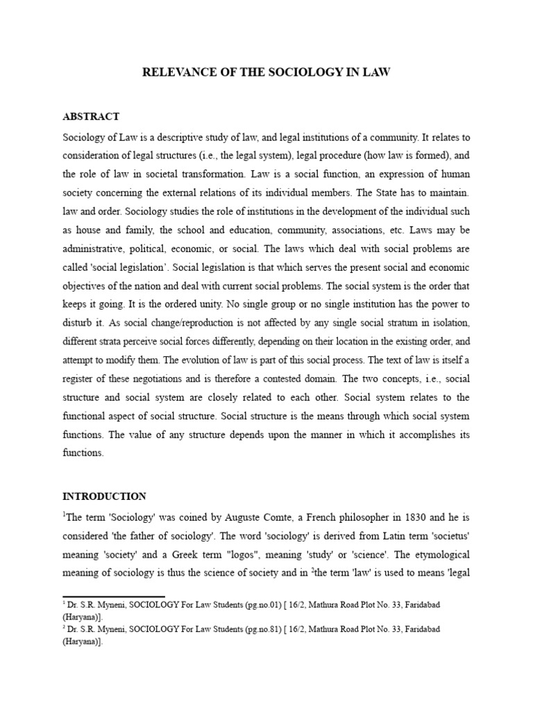 Relevance of The Sociology in Law | PDF | Sociology | Social Structure