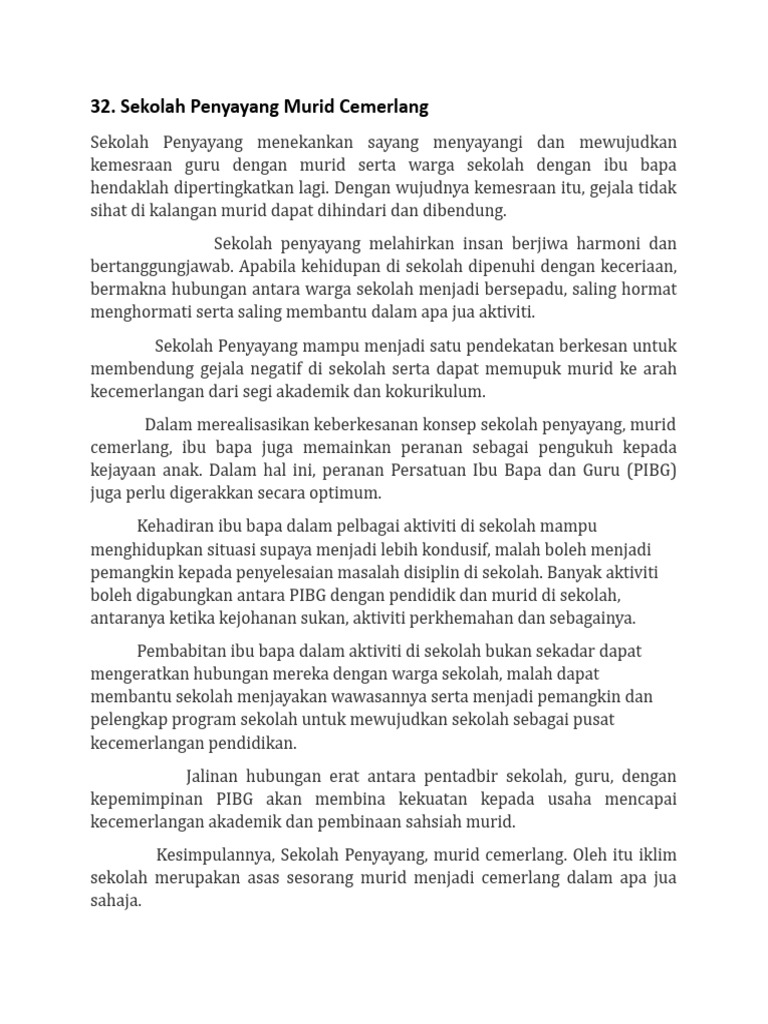 Sekolah Penyayang untuk Murid Cemerlang | PDF