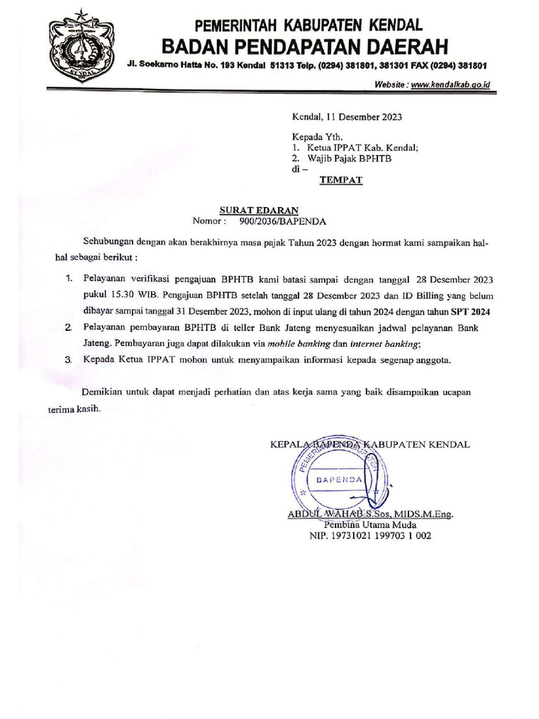 Batas Waktu Input BPHTB Tahun 2023 | PDF