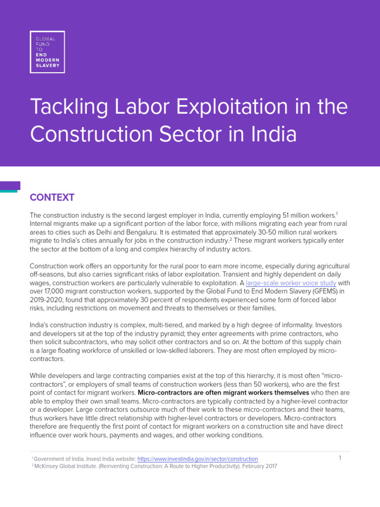 GFEMS Tackling Labor Exploitation in the Construction Sector in India ...