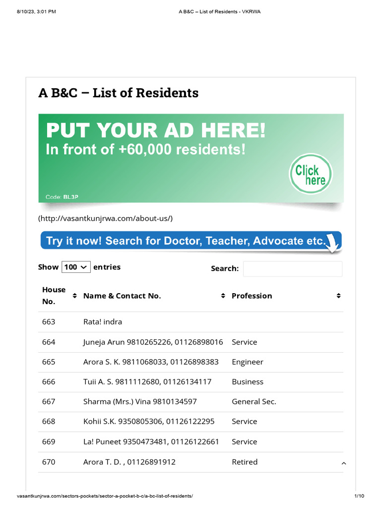 A B&C - List of Residents - VKRWA 7 | PDF