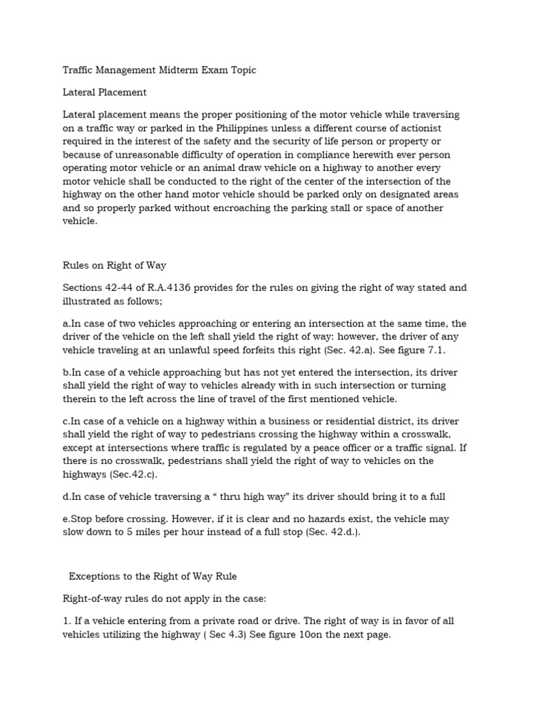 Traffic Management Midterm Exam Topic | PDF | Traffic | Intersection (Road)