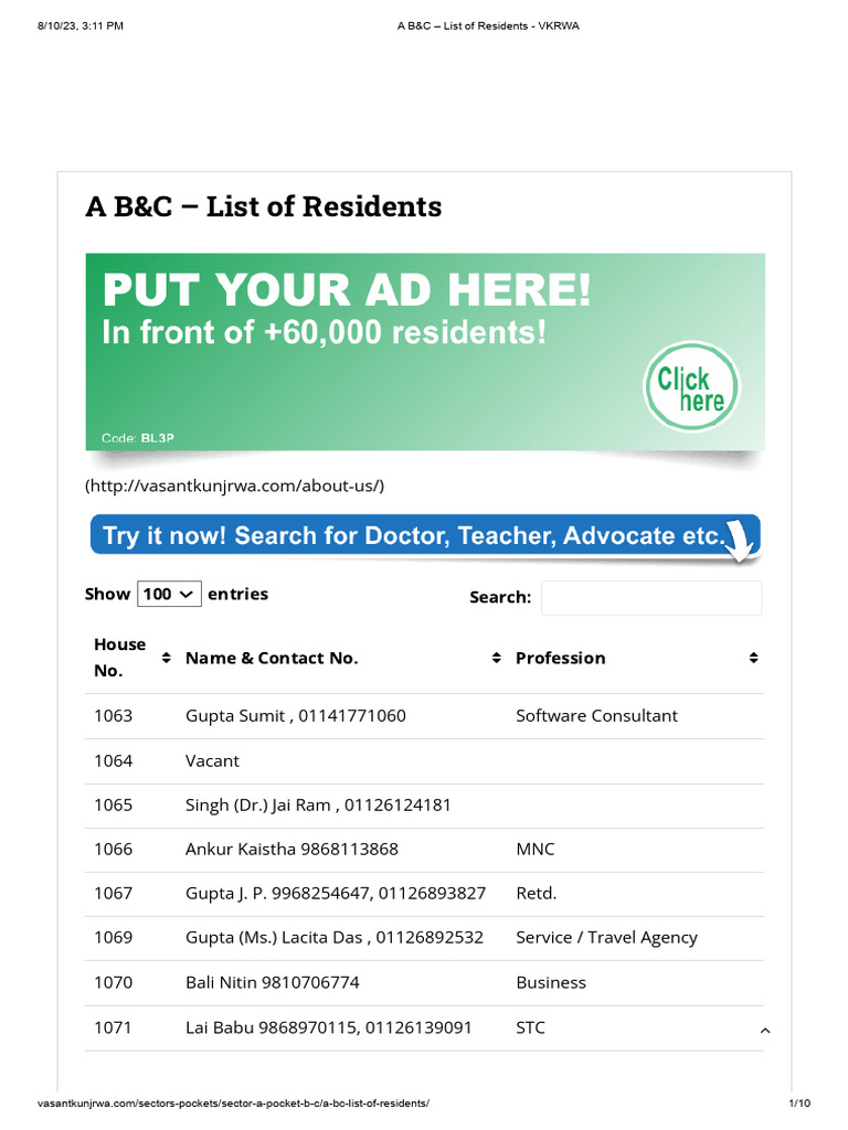 A B&C - List of Residents - VKRWA 11 | PDF