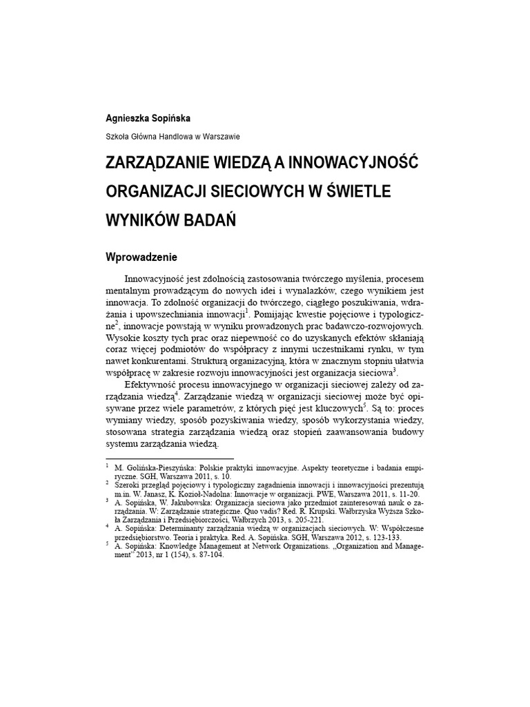 21 A.Sopinska Zarzadzanie Wiedza A Innowacyjnosc... | PDF 21 A.Sopinska Zarzadzanie Wiedza A Innowacyjnosc... | PDF