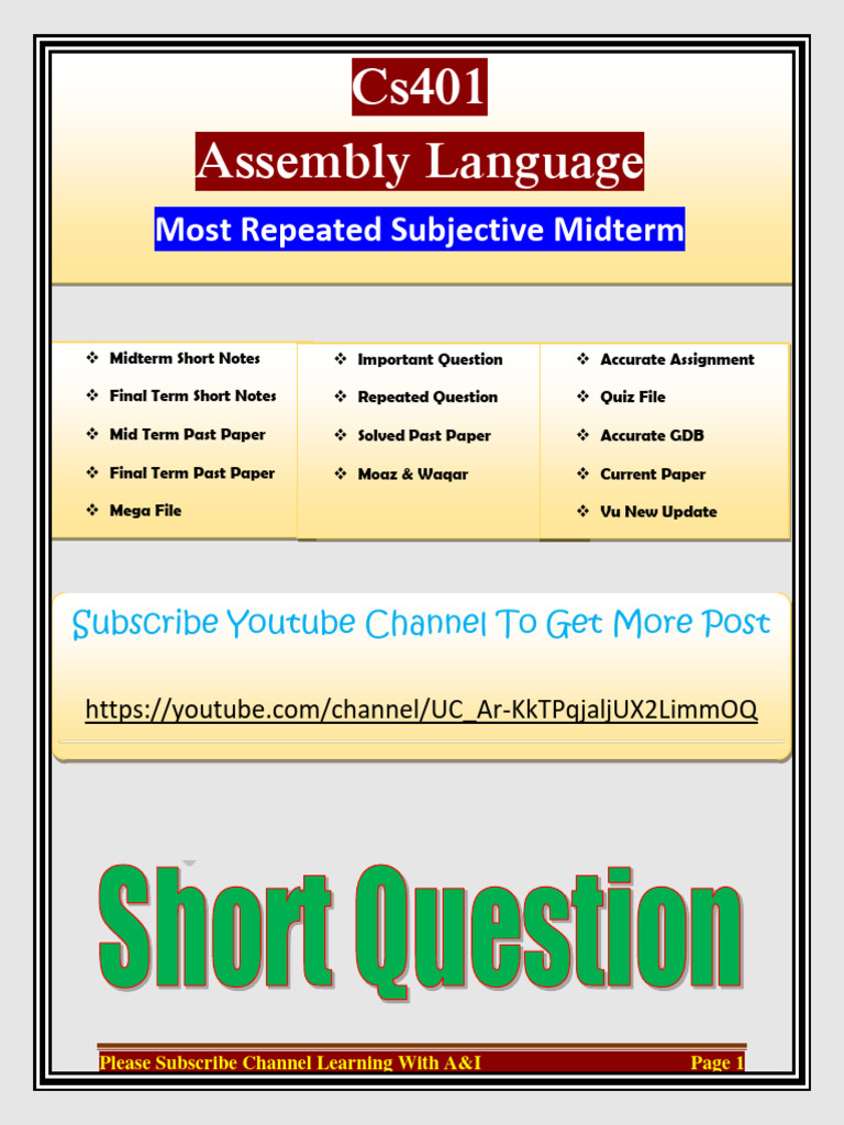 Cs401 Midterm Subjective | PDF | Assembly Language | String (Computer ... Cs401 Midterm Subjective | PDF | Assembly Language | String (Computer ...