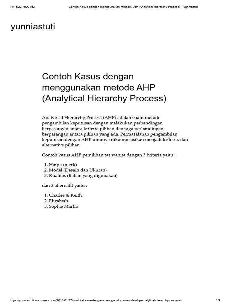 Contoh Kasus Dengan Menggunakan Metode AHP (Analytical Hierarchy ...