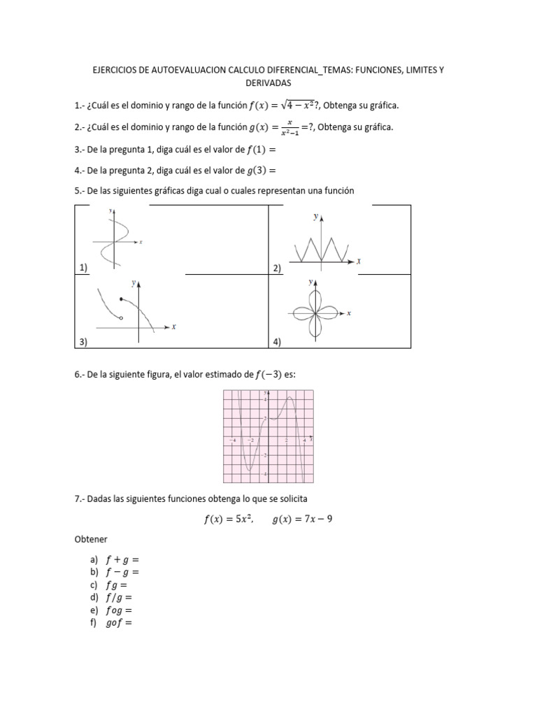 Evaluacion Calculo Diferencial Tecnm | Descargar gratis PDF | Función (Matemáticas) | Ecuaciones