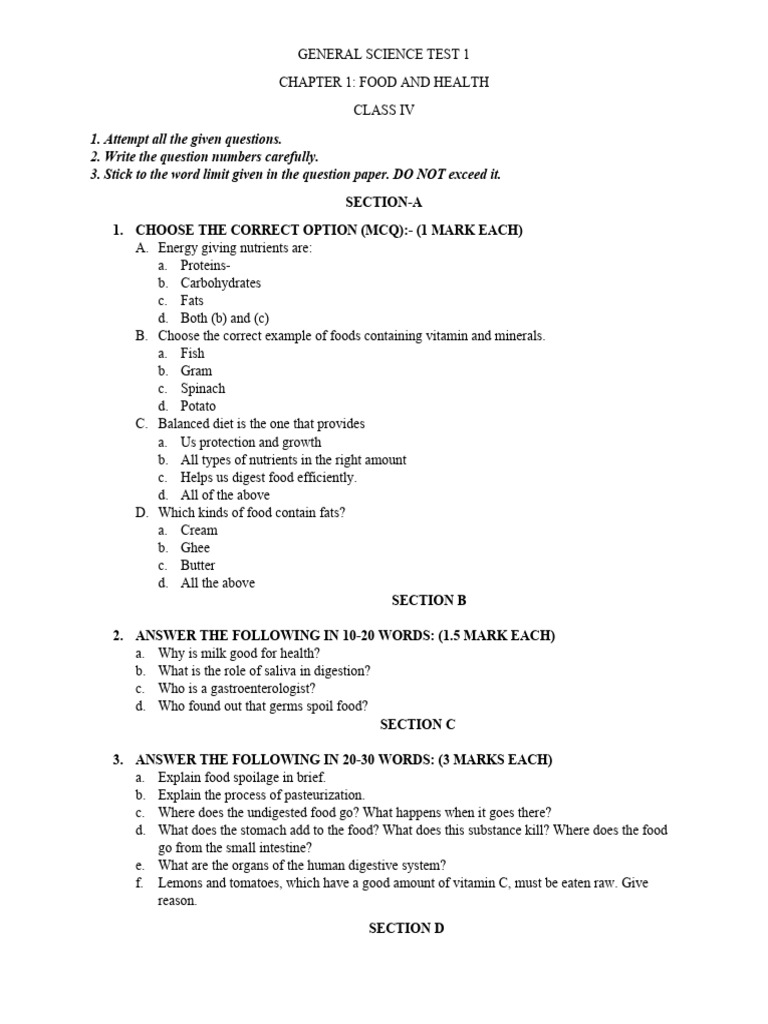 General Science Test 1 | PDF | Foods | Digestion