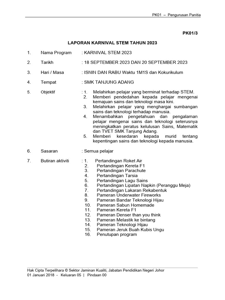 Laporan Karnival Stem 2023 | PDF