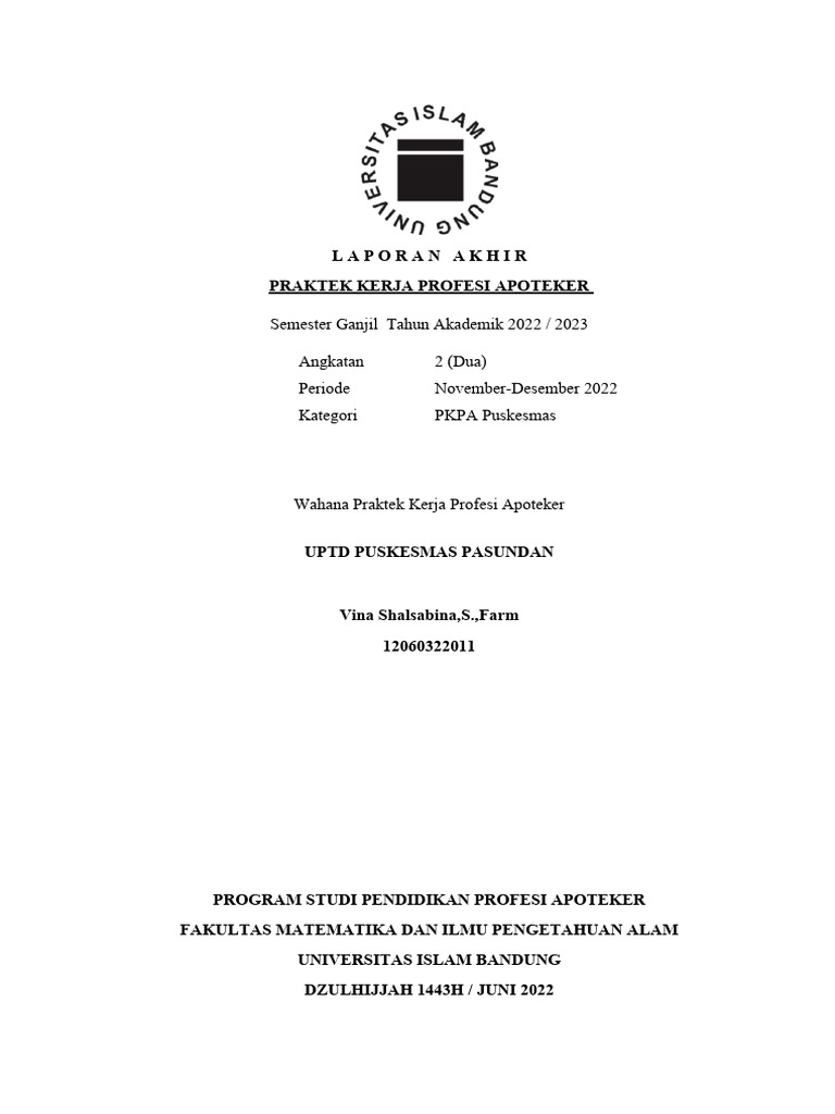 PKPA - 07. Laporan Akhir - 02. BAGIAN ISI (PUSKESMAS) | PDF | Kesehatan Holistik