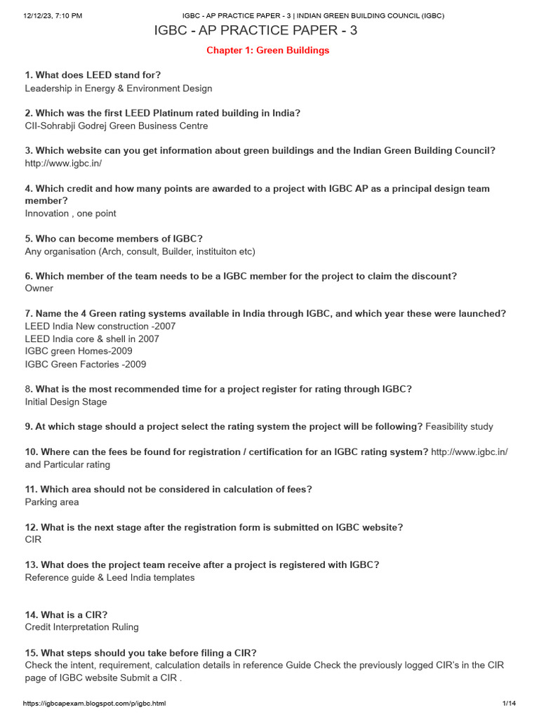 Igbc - Ap Practice Paper - 3 - Indian Green Building Council (Igbc ... Igbc - Ap Practice Paper - 3 - Indian Green Building Council (Igbc ...