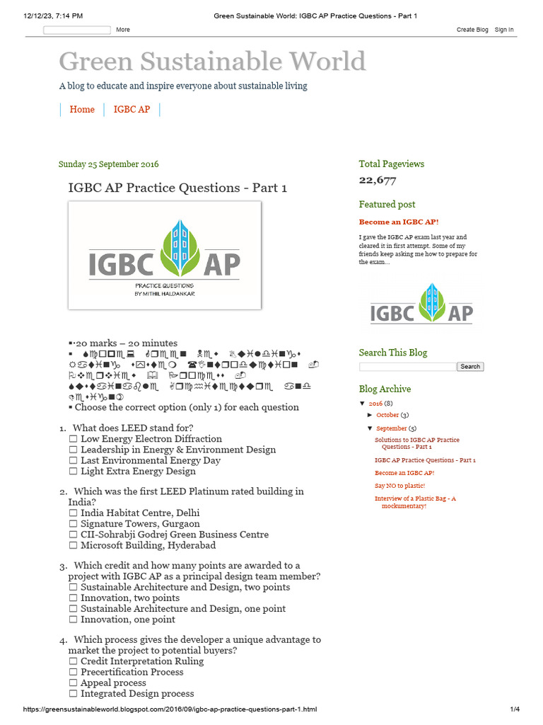 Green Sustainable World - IGBC AP Practice Questions - Part 1 | PDF ...