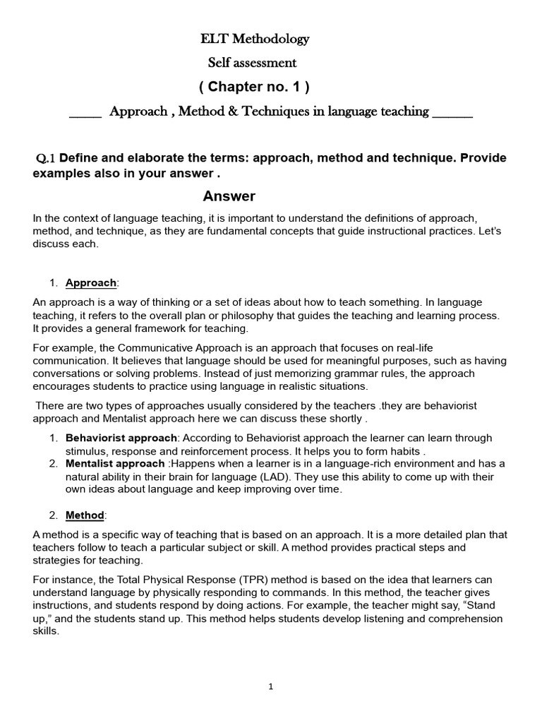 ELT Sloved Self Assessment | PDF | Language Education | Methodology