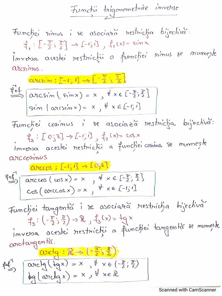 Funcții Trigonometrice Inverse Pdf