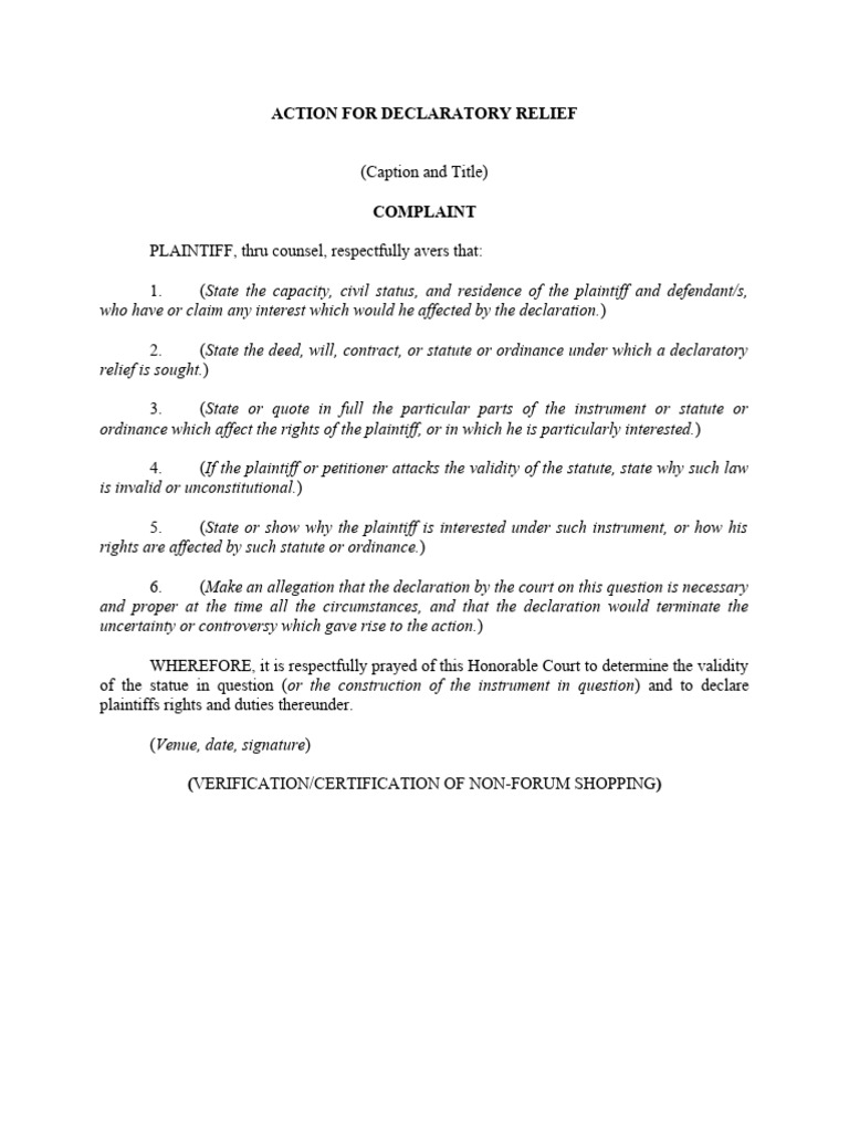 Action For Declaratory Relief | PDF