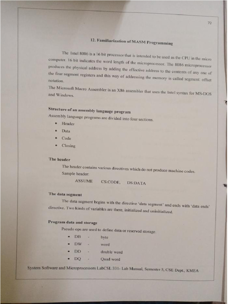 MASM Theory Lab | PDF