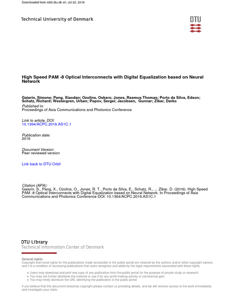High Speed Pam 8 Optical Interconnects With Digital Equalization Based On Neural Network Pdf