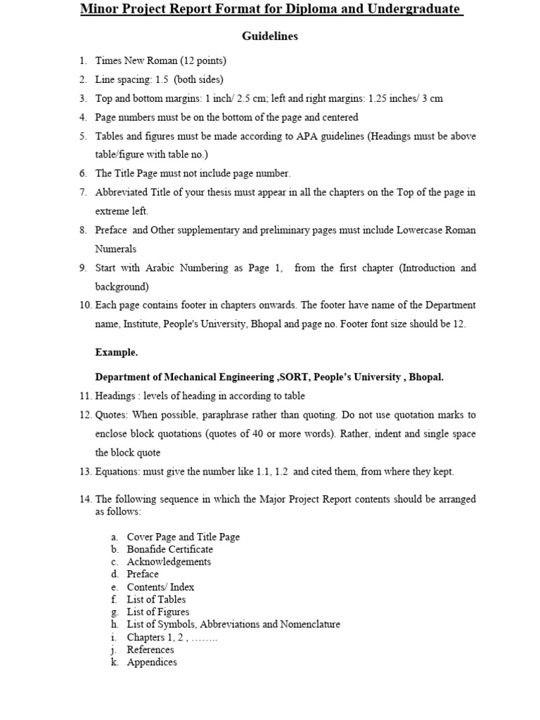 Minor Project Format & Guidelines and Chapter Sequencing | PDF ...