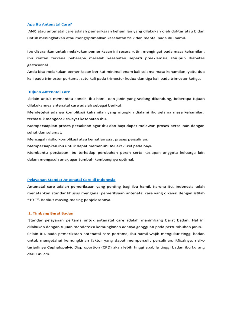 Pentingnya Antenatal Care untuk Ibu Hamil | PDF