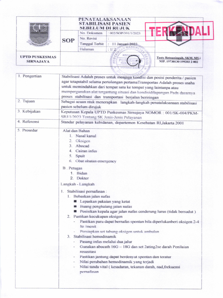 Sop Stabilitasi Pasien Seb Di Rujuk | PDF