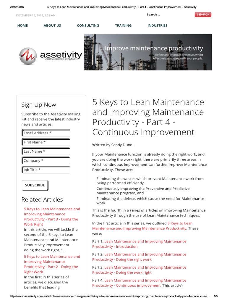 5 Keys To Lean Maintenance and Improvin... - Continuous Improvement ...