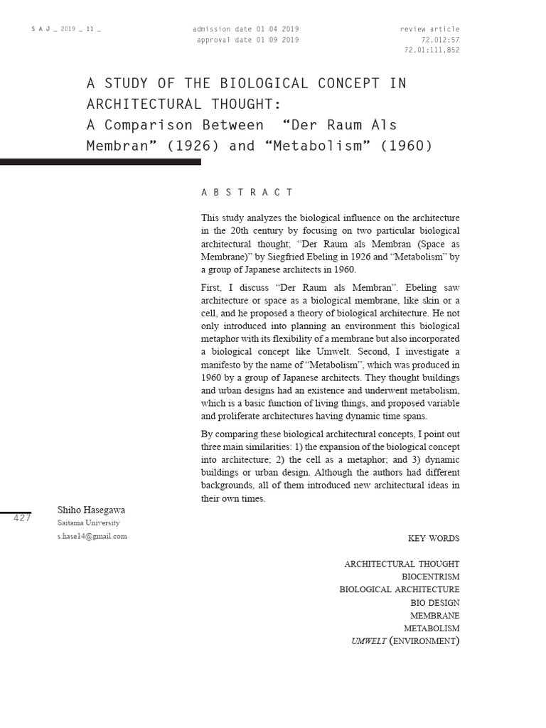 A Study of The Biological Concept in Architectural Thought: A Comparison Between "Der Raum Als ...