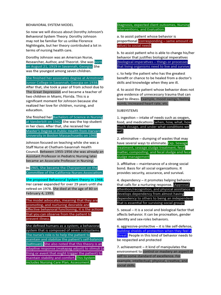 Behavioral System Model | PDF | Nursing | Behavior