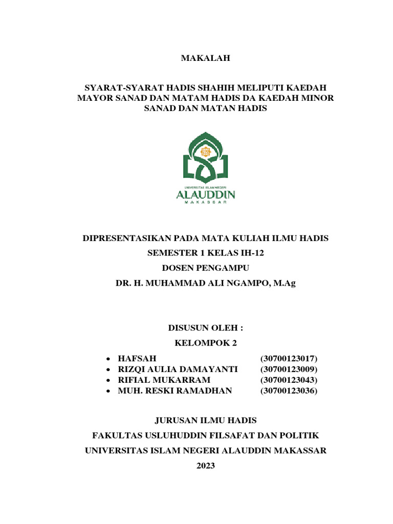 Syarat Syarat Hadis Makalah 2 Fix | PDF