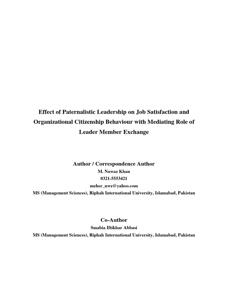 Paternalistic Leadership and Outcomes | PDF | Leadership | Job Satisfaction